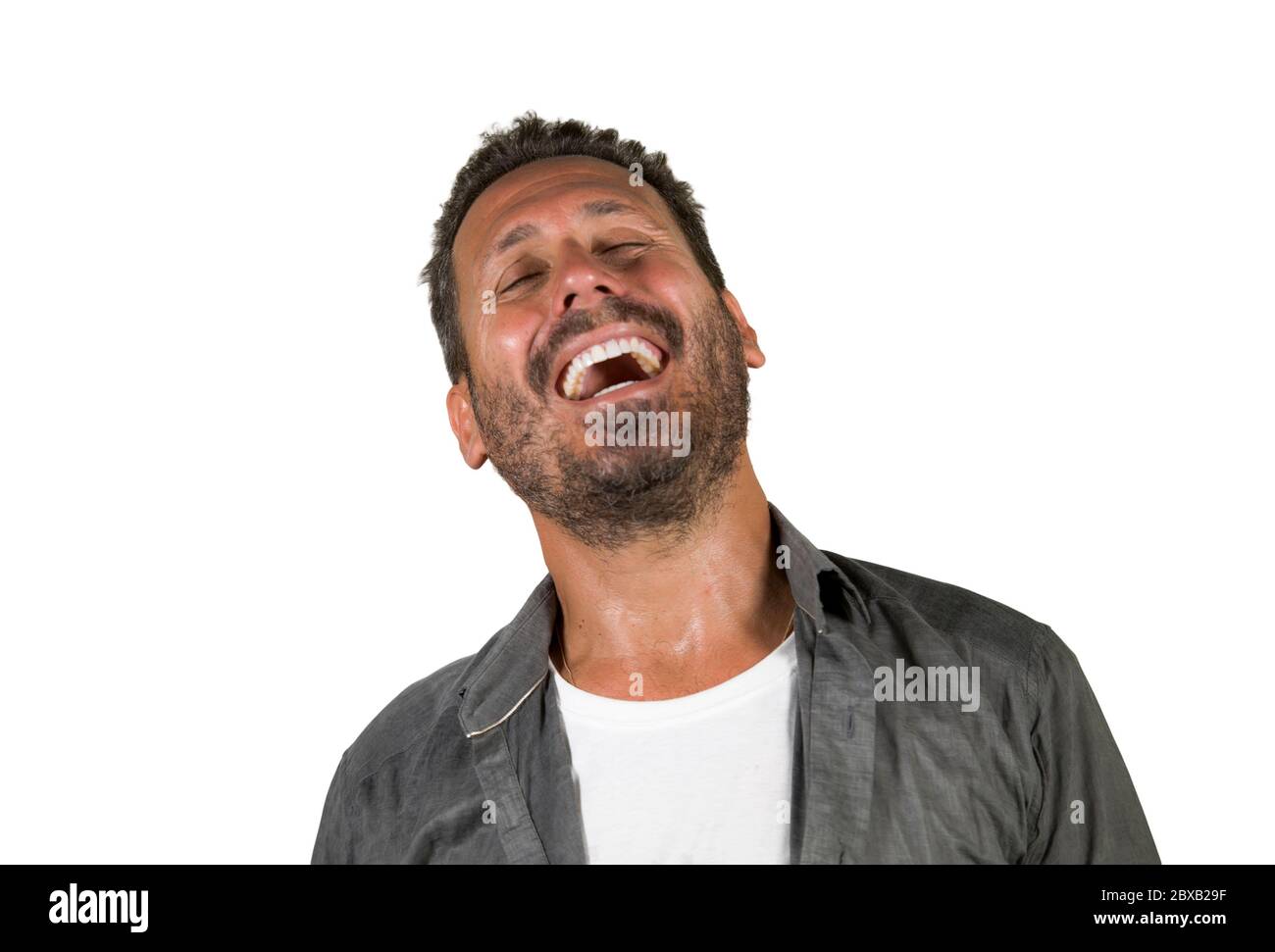 portrait of young happy and positive attractive 40s man with blue eyes ...