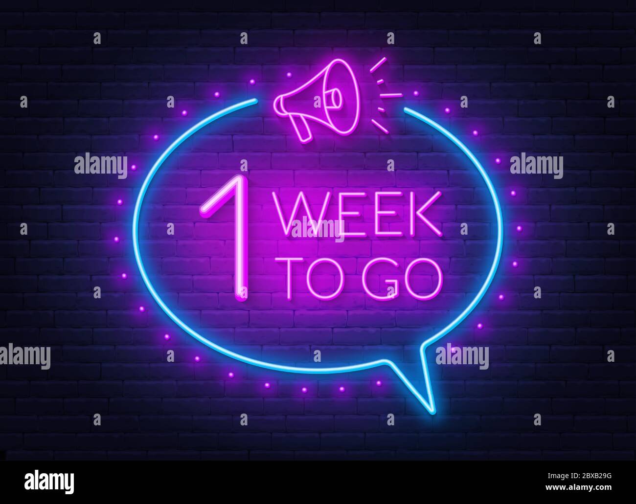 One week to go neon sign on brick wall background. Vector illustration ...