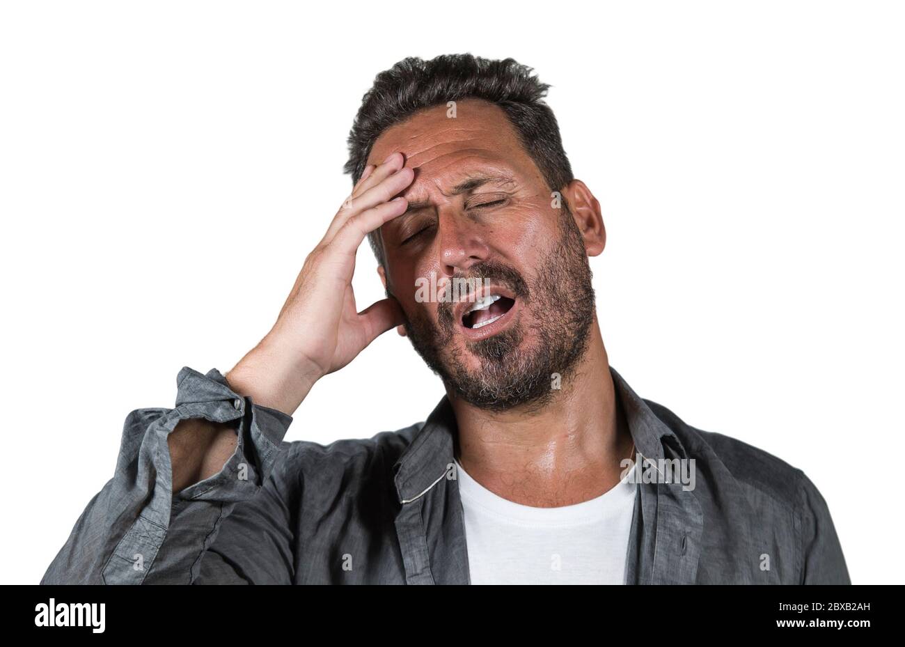 stressed and depressed attractive man suffering depression problem and ...