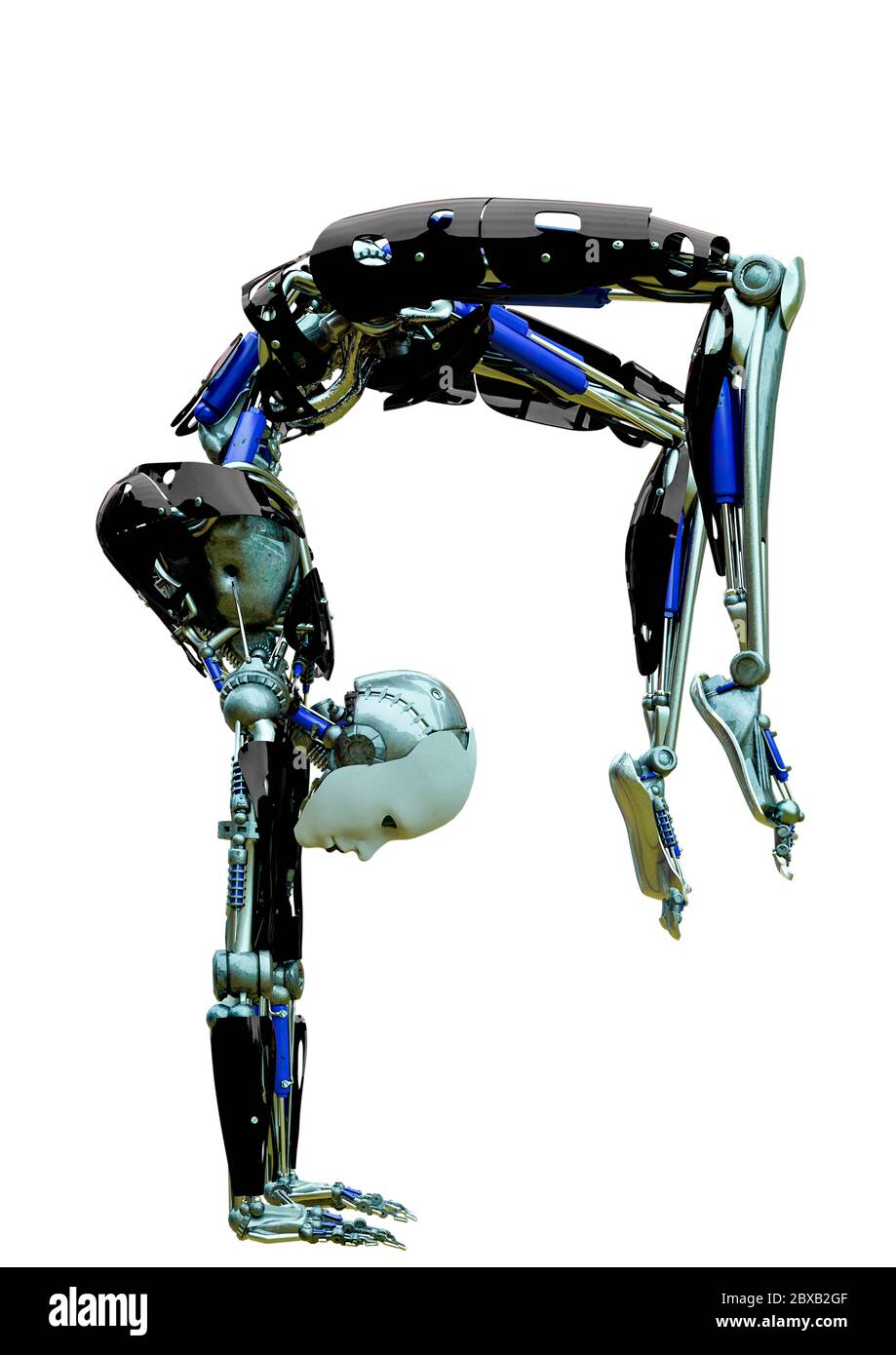 cyborg girl somersault pose, 3d illustration Stock Photo - Alamy