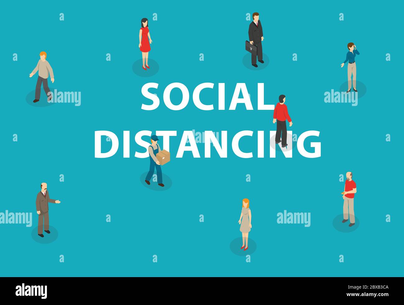 Social distancing concept showing people standing apart at a distance ...