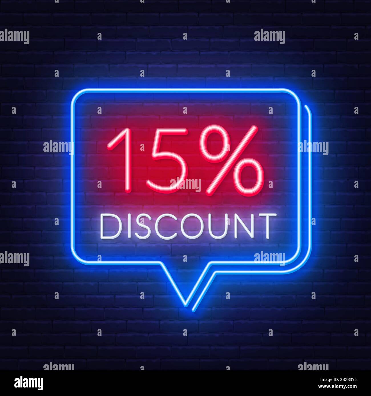 15 percent discount neon sign on brick wall background. Vector ...