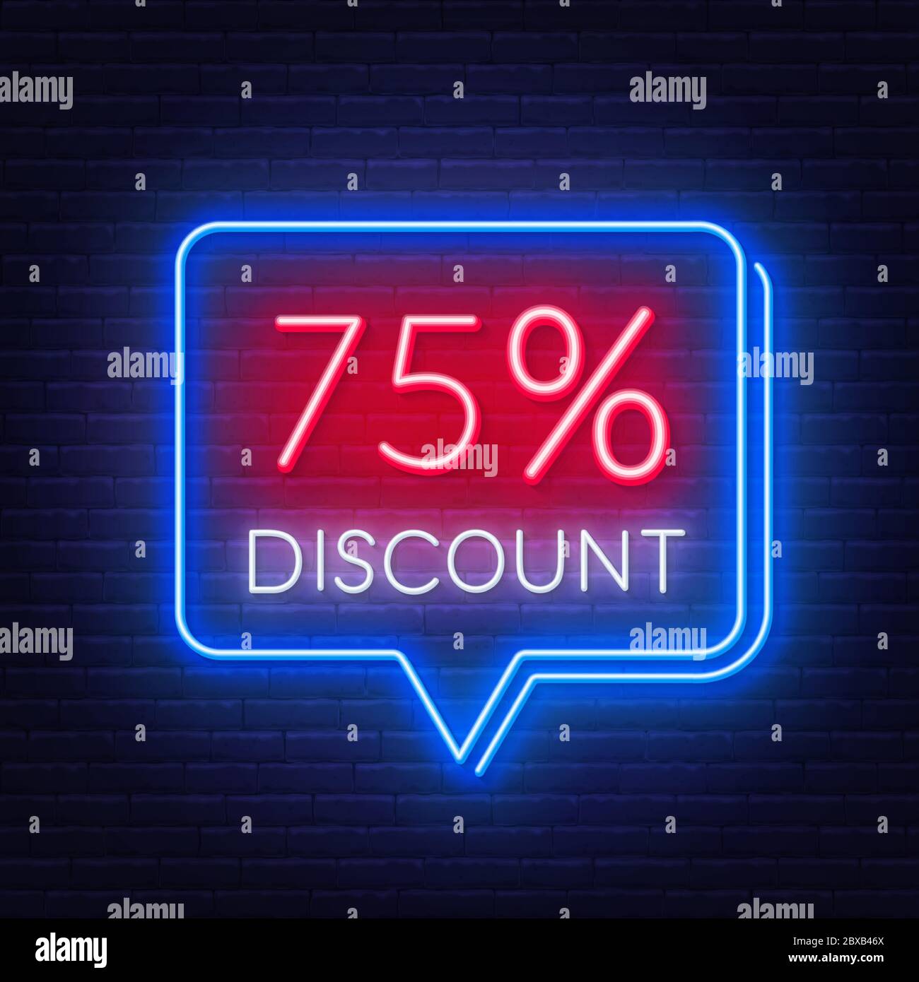 75 percent discount neon sign on brick wall background. Vector ...