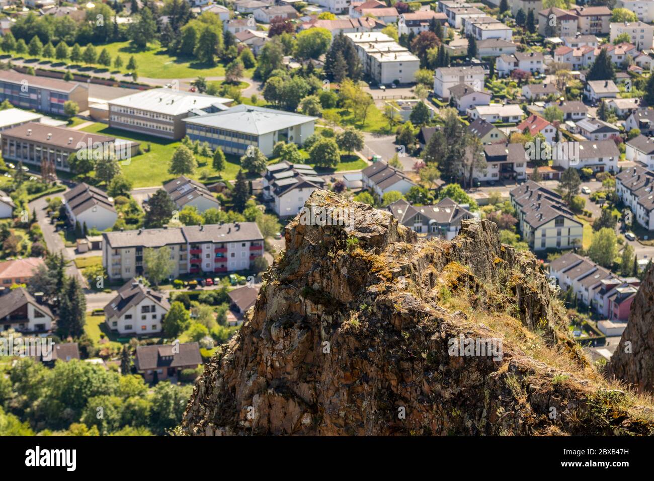 High angle view from the Rotenfels of Bad Muenster am Stein Ebernburg ...