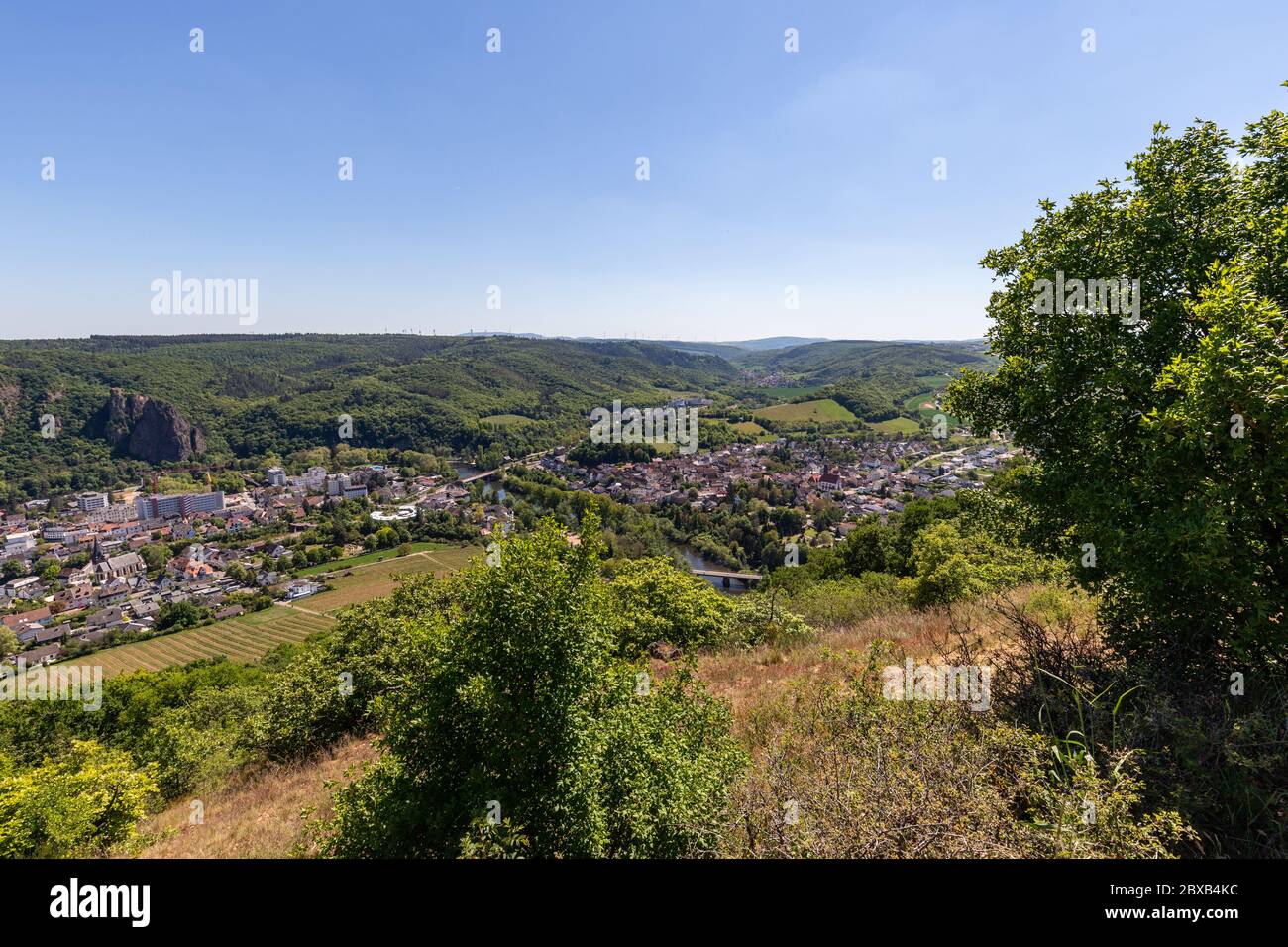 High angle view from the Rotenfels of Bad Muenster am Stein Ebernburg ...