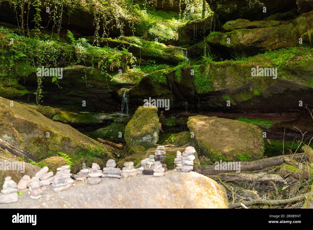 Water flowing over moss covered rocks in the canyon Hexenklamm Stock ...