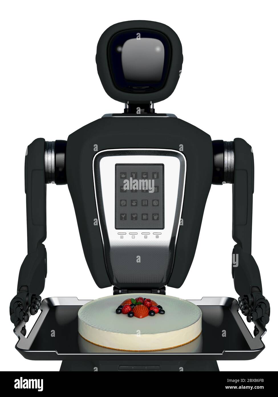 waiter robot holding a cheesecake, 3d illustration Stock Photo - Alamy