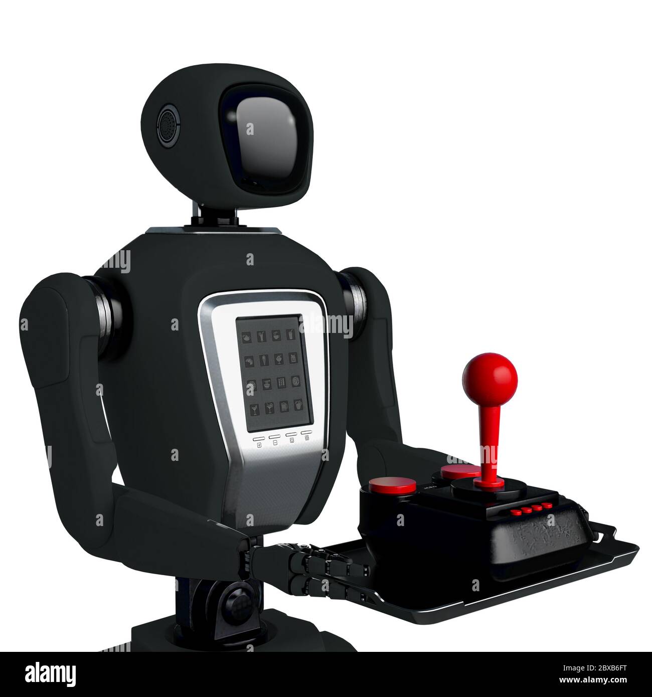 waiter robot holding a game control side view, 3d illustration Stock ...