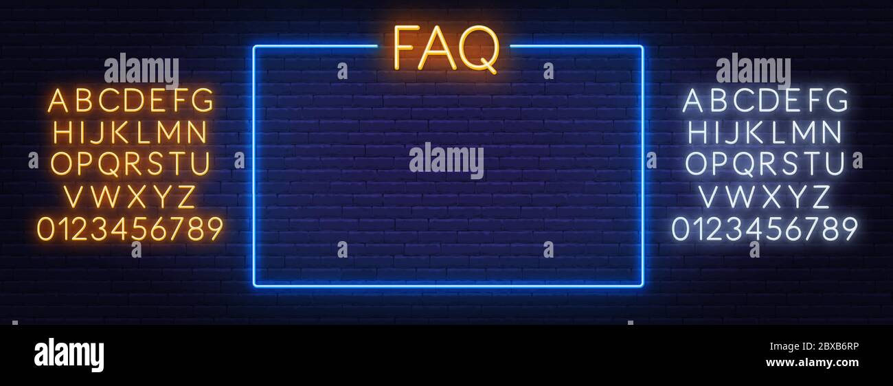 FAQ Frequently asked questions neon sign and the frame on the brick ...