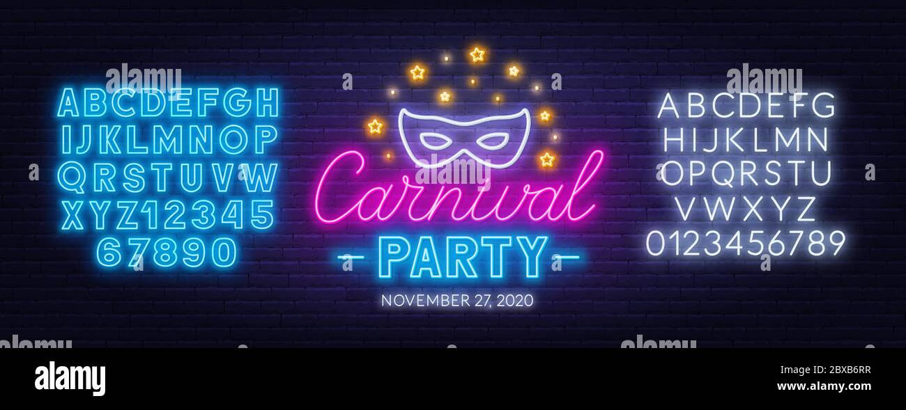 Carnival party neon sign on a dark background. Template for design with ...