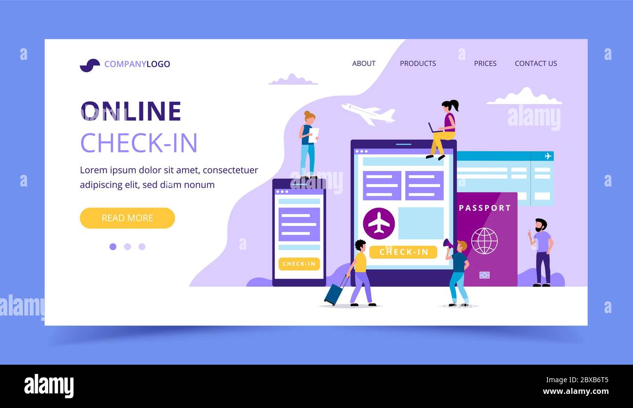 Online check-in landing page, concept illustration with smartphone ...