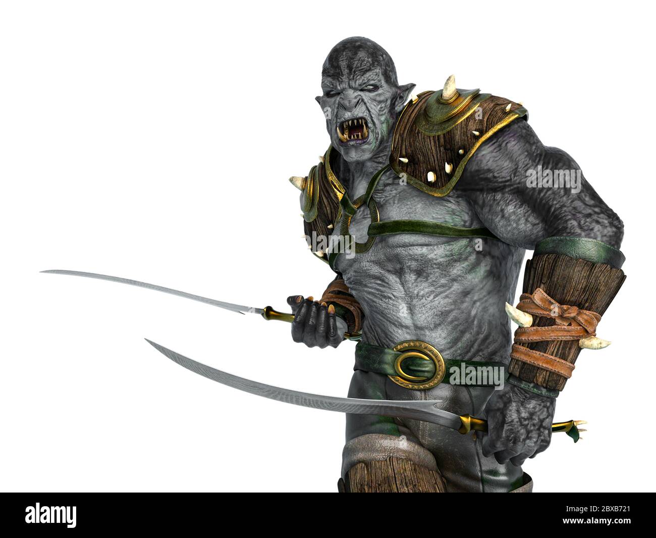 orc warrior marching with swords close up, 3d illustration Stock Photo ...