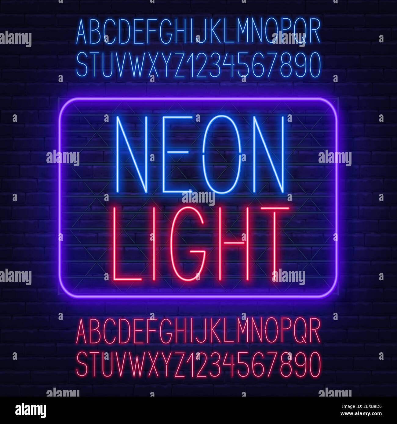 Neon red and blue fonts. Two glowing, contrasting alphabet for design ...