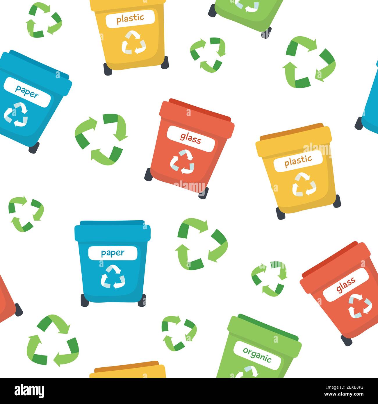 Waste sorting pattern with different colorful garbage bins, concept ...