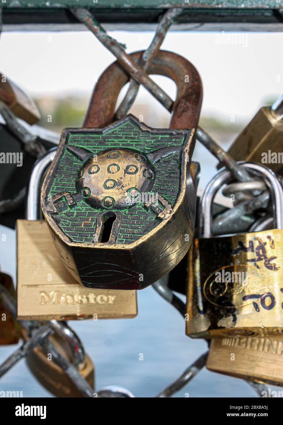 It is a tradition for people to attach a padlock to the bridge that ...