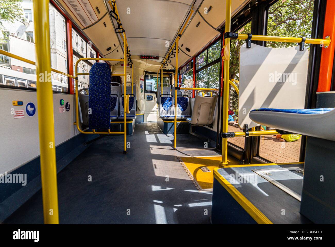 Empty bus lounge during quarantine during a virus pandemic Stock Photo ...