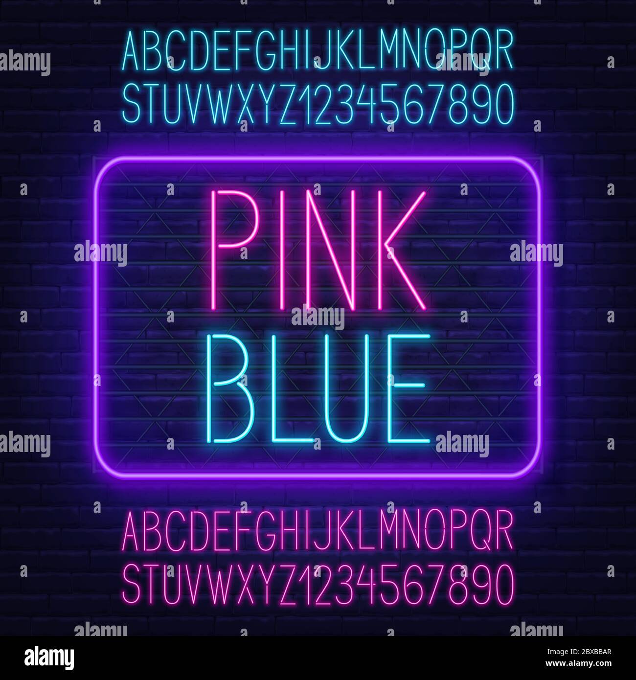 Neon pink and blue fonts. Two glowing, contrasting alphabet for design ...