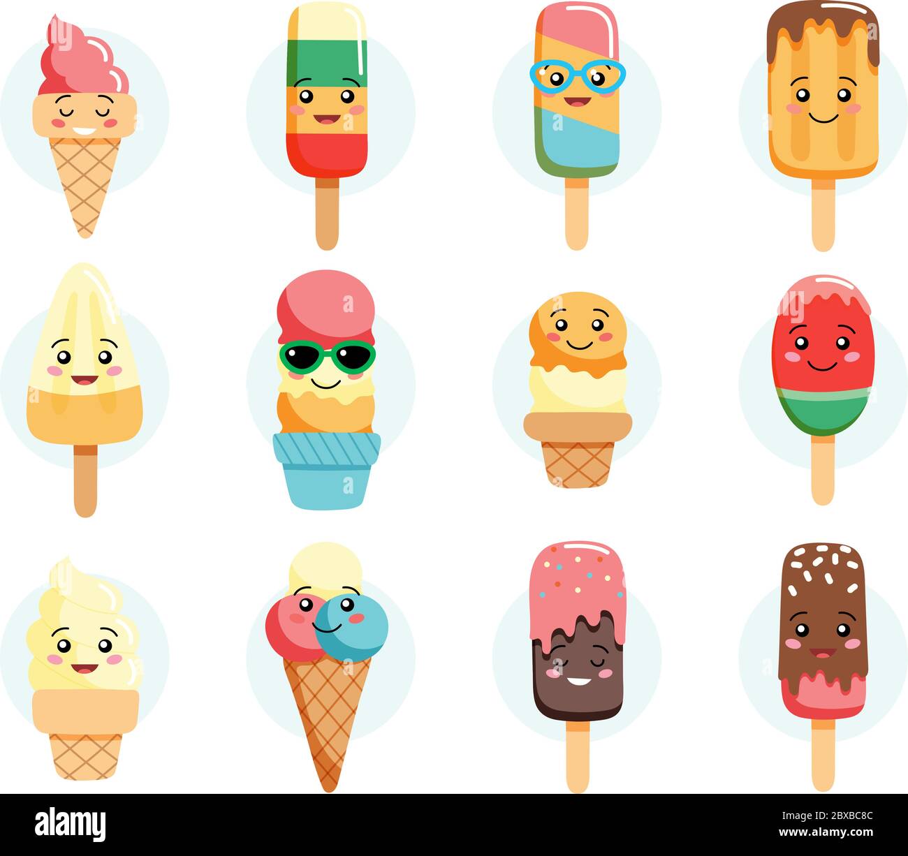 Cute kawaii ice cream characters, collection isolated on white ...