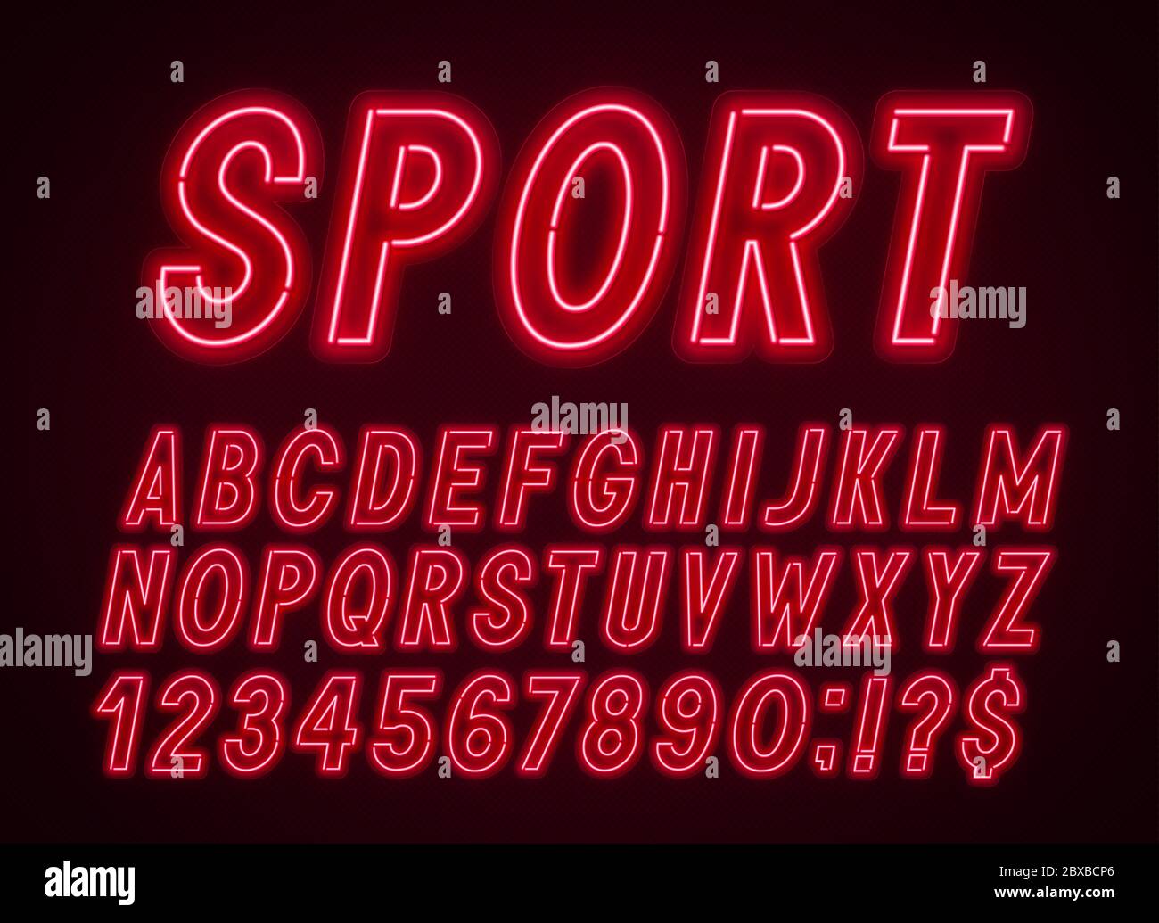 Neon red font, light alphabet with numbers on a dark background Stock ...