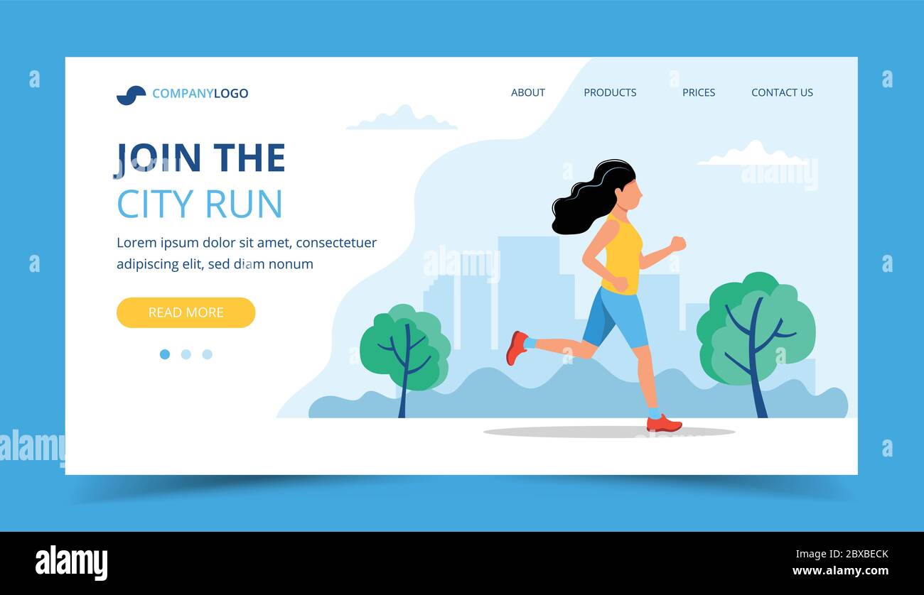 Running landing page template. Woman running in the park. Illustration ...
