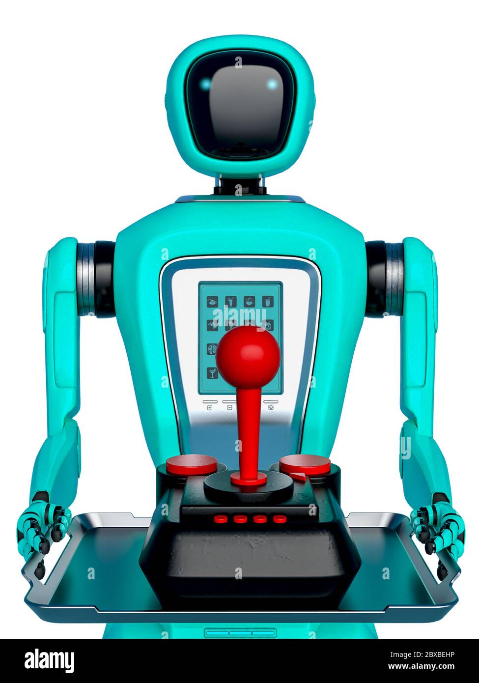 waiter robot holding a game control, 3d illustration Stock Photo - Alamy