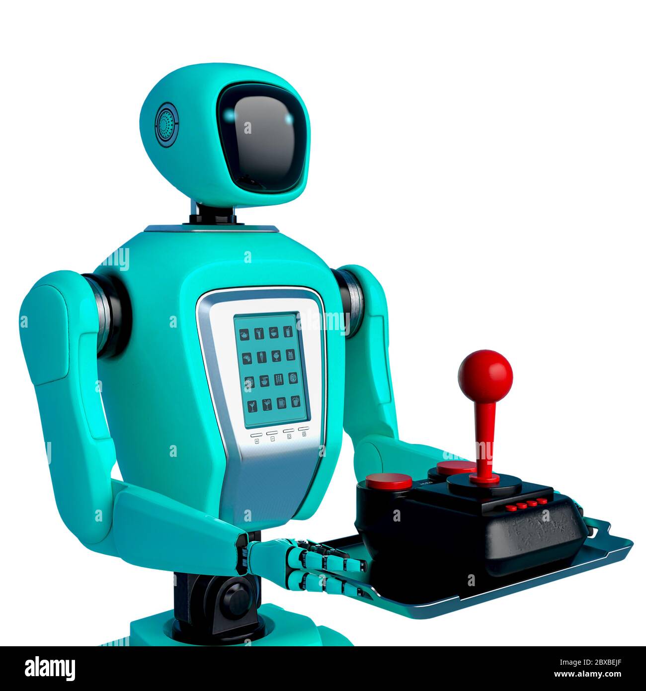 waiter robot holding a game control side view, 3d illustration Stock ...