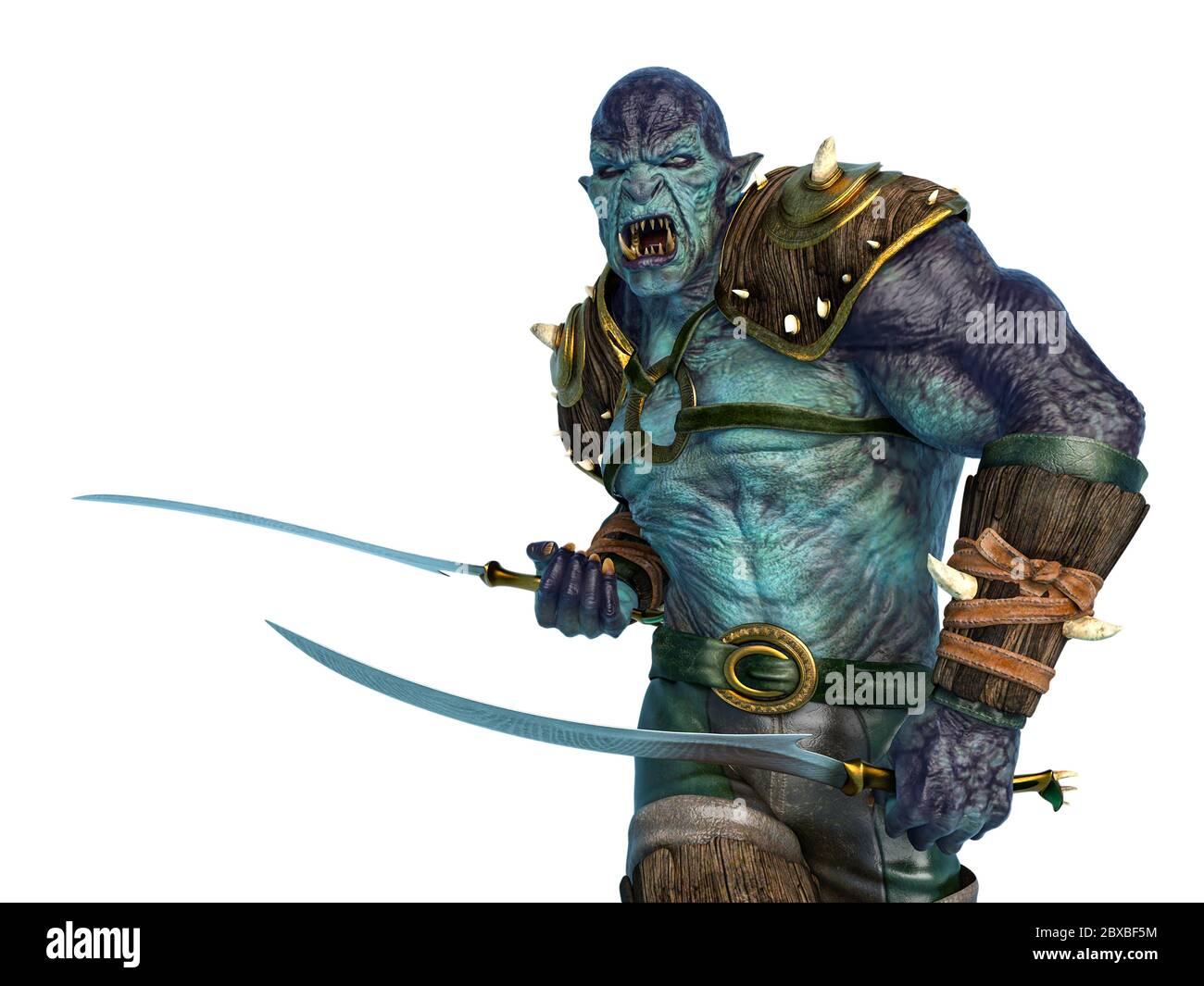 orc warrior marching with swords close up, 3d illustration Stock Photo ...
