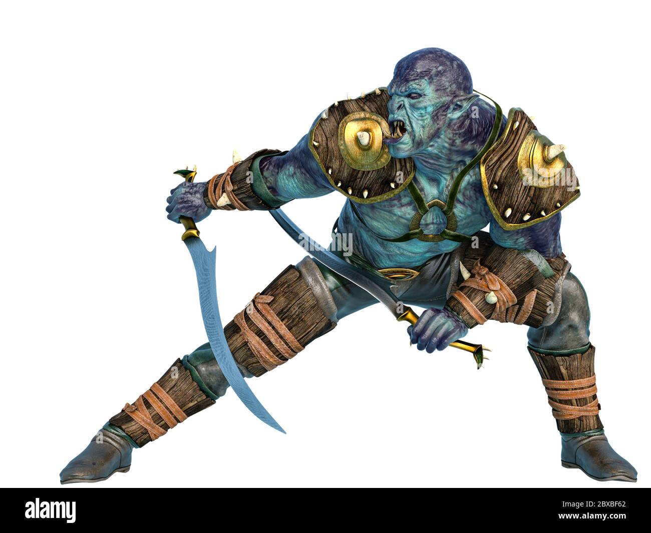 orc warrior crouching with swords, 3d illustration Stock Photo - Alamy