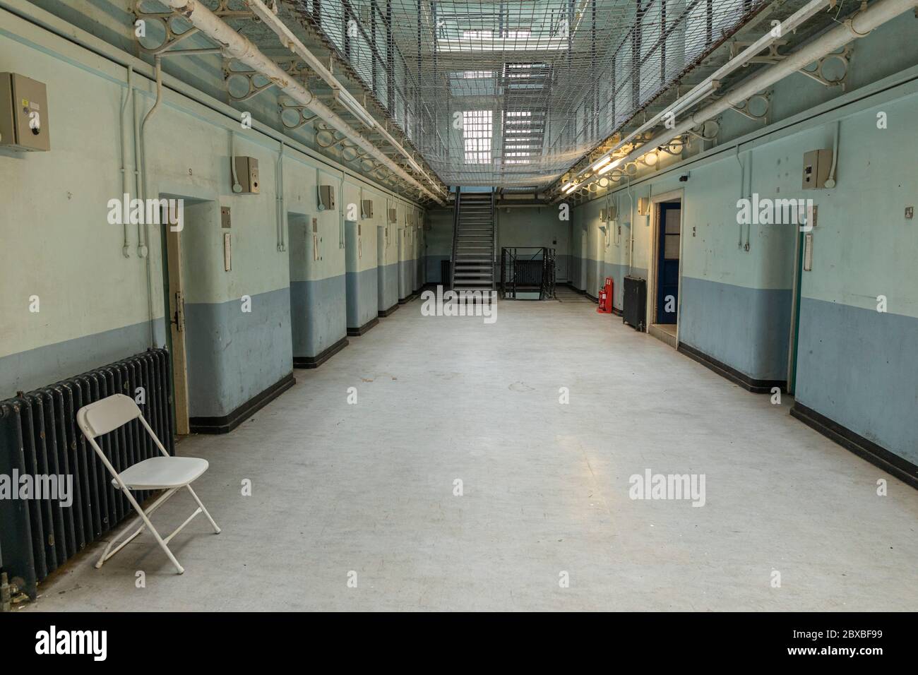 Prison landing in Shepton Mallet Prison, Somerset, England Stock Photo ...