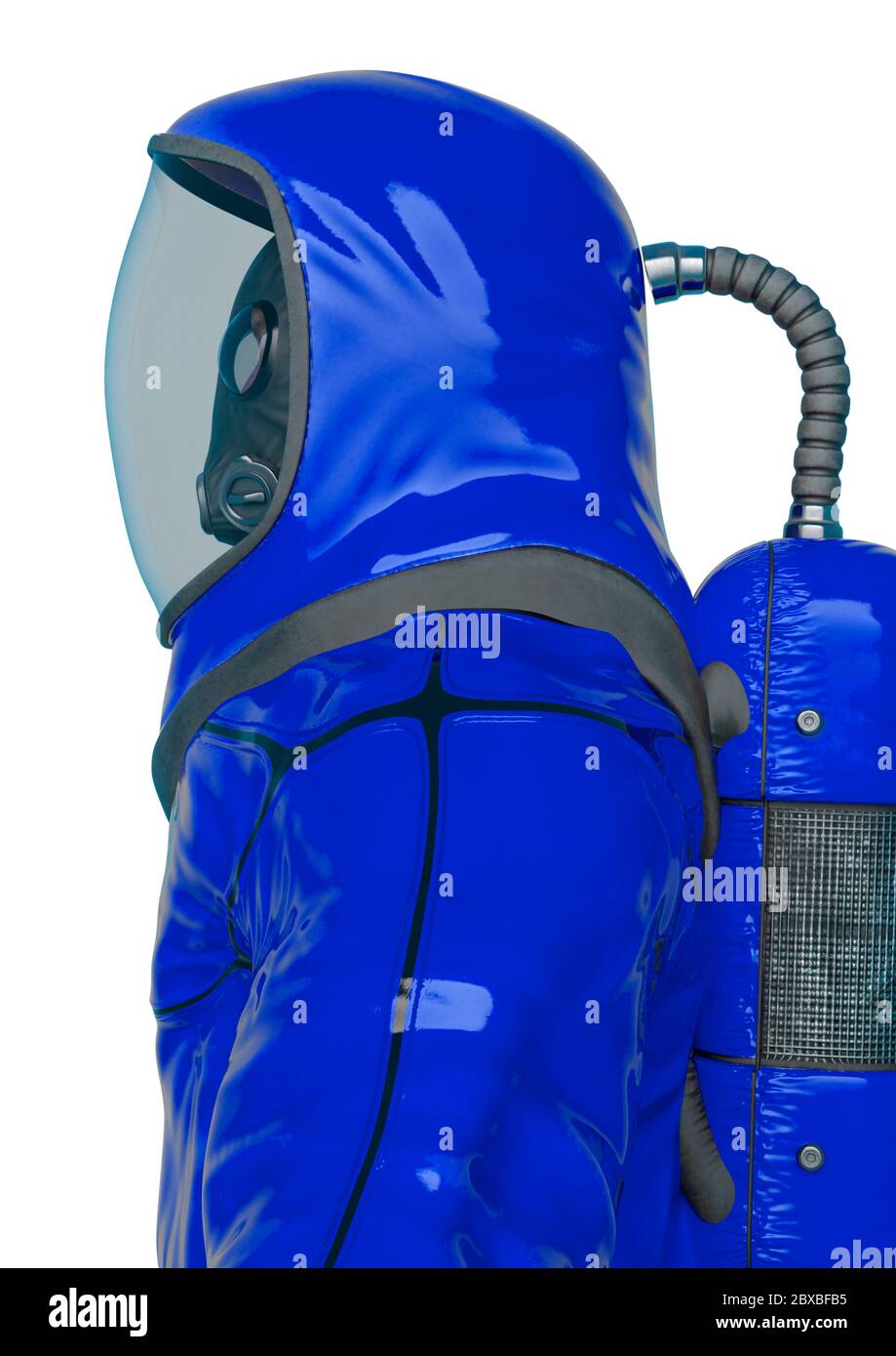 bio hazard man id portrait in a white background side view. This ...