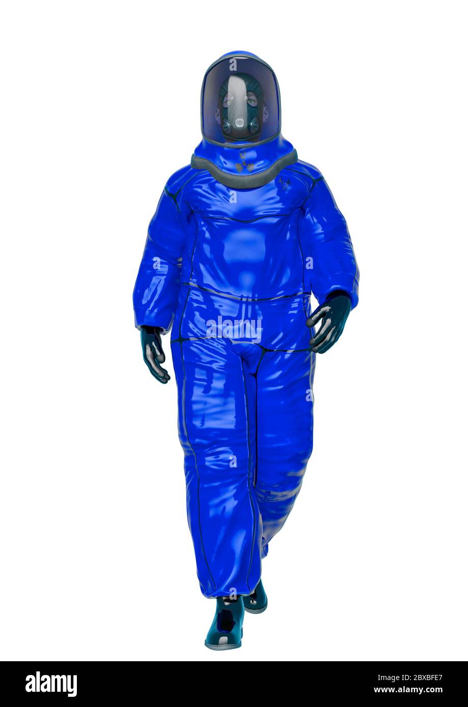 bio hazard man walking in a white background front view. This biohazard ...