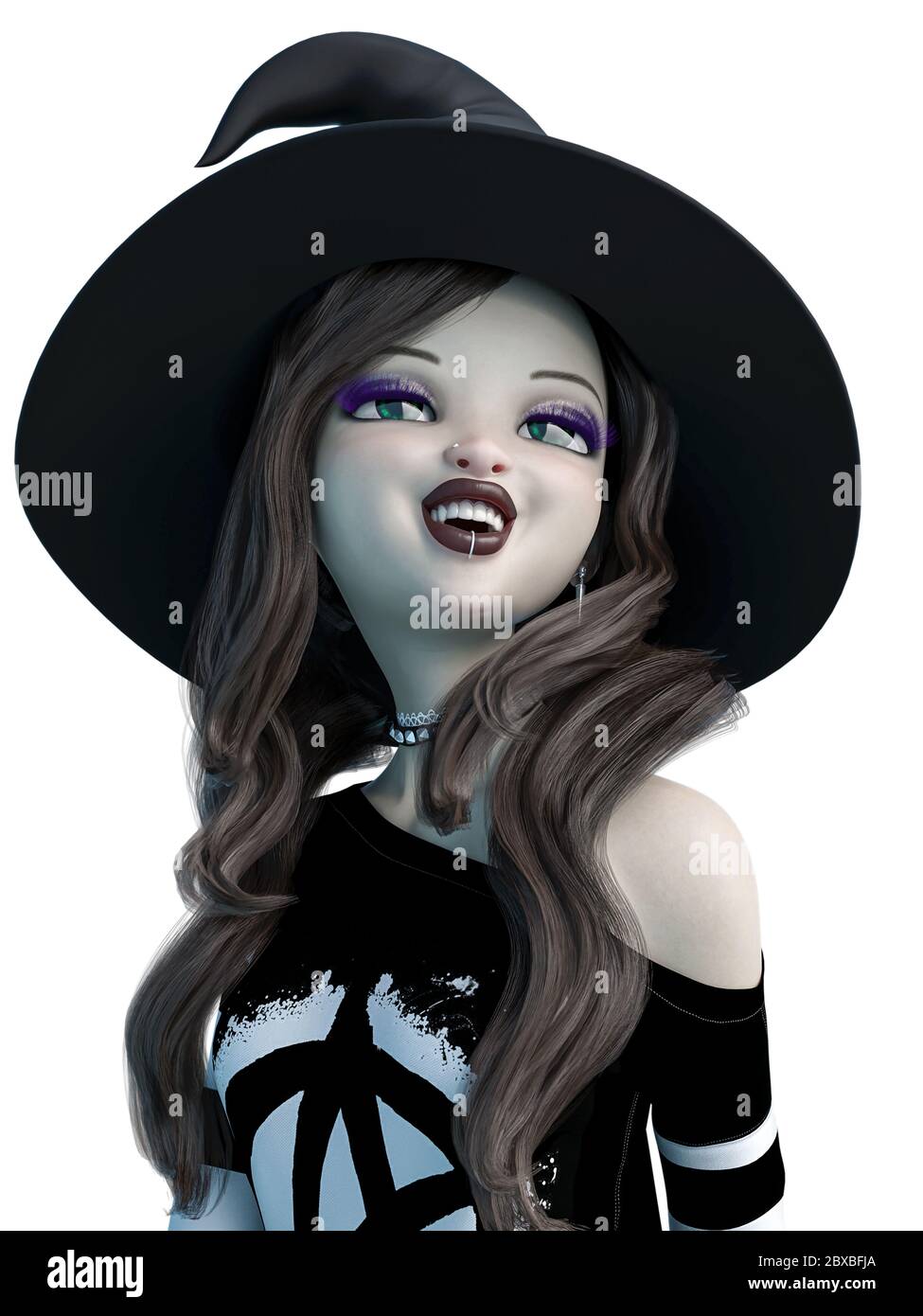 sweet witch laughing out loud portrait, 3d illustration Stock Photo - Alamy