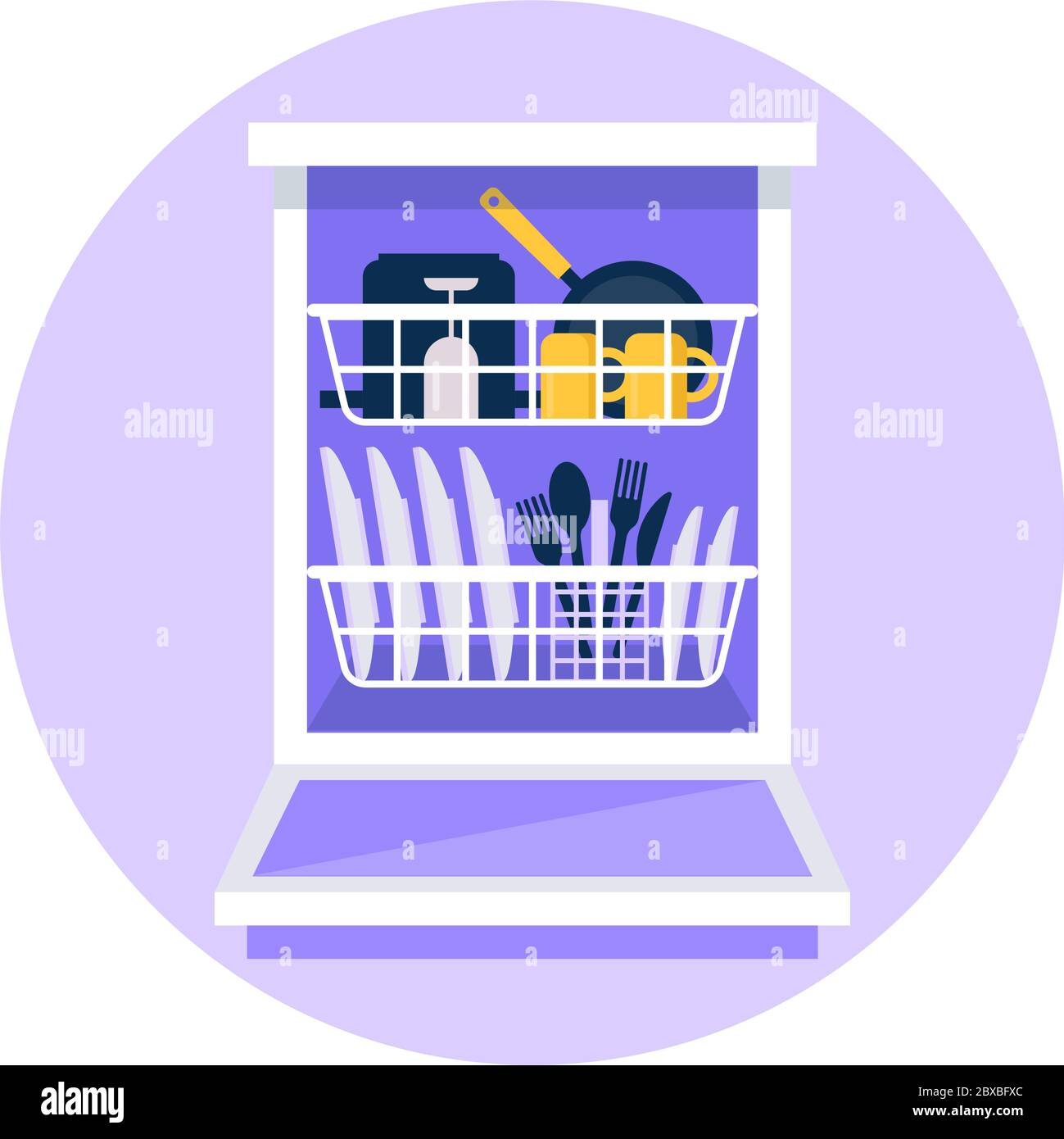 Clean dishes in open dishwasher Stock Vector Images - Alamy