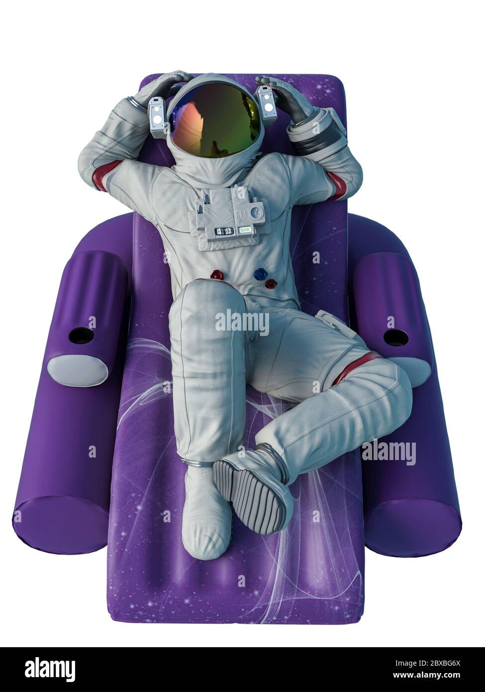 astronaut relaxing and floating on holiday front view, 3d illustration ...