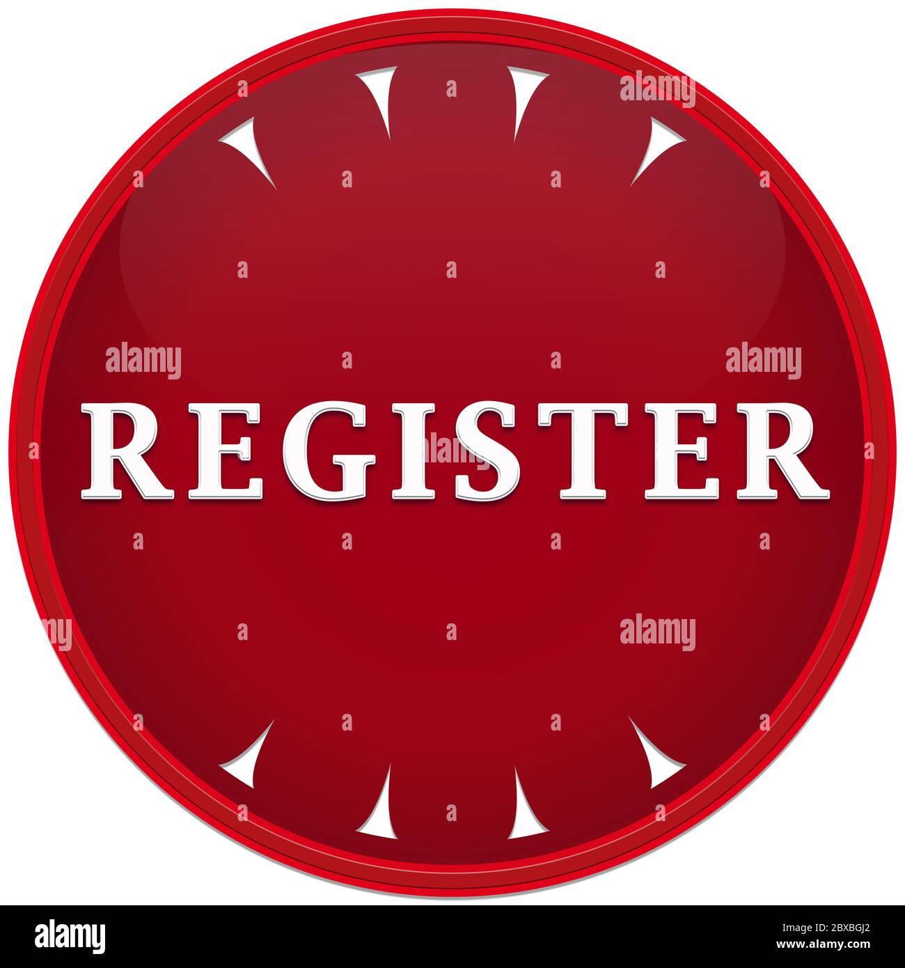 Big red isolated register button with arrow Stock Photo - Alamy