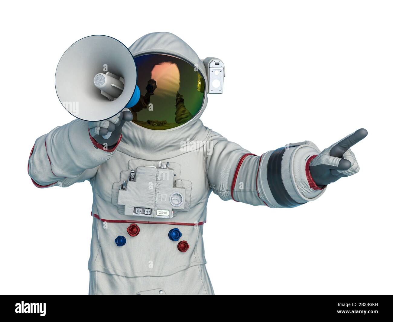 astronaut protesting with a bullhorn in hand front view, 3d ...