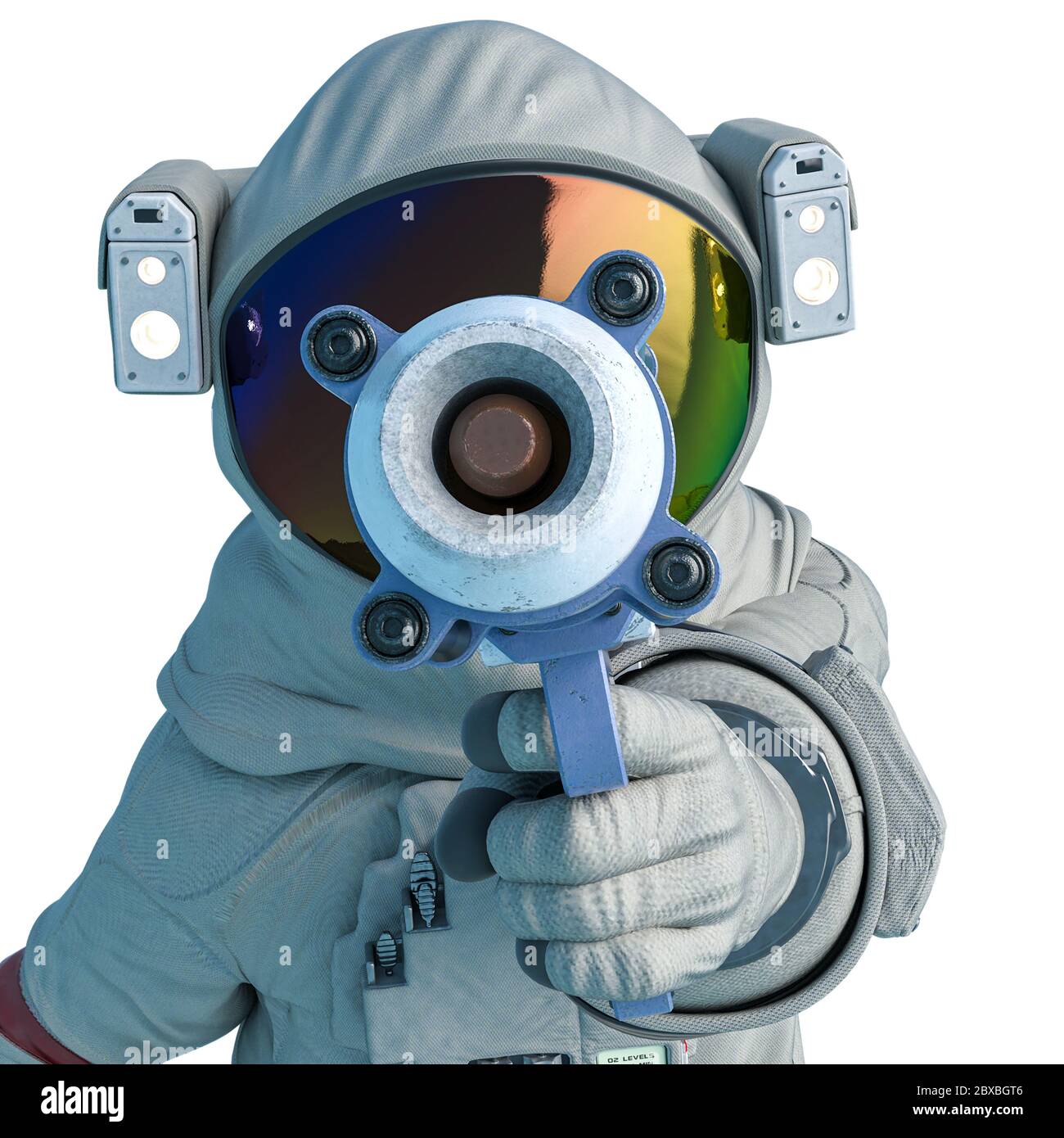 astronaut is pointing a laser gun at you, 3d illustration Stock Photo ...