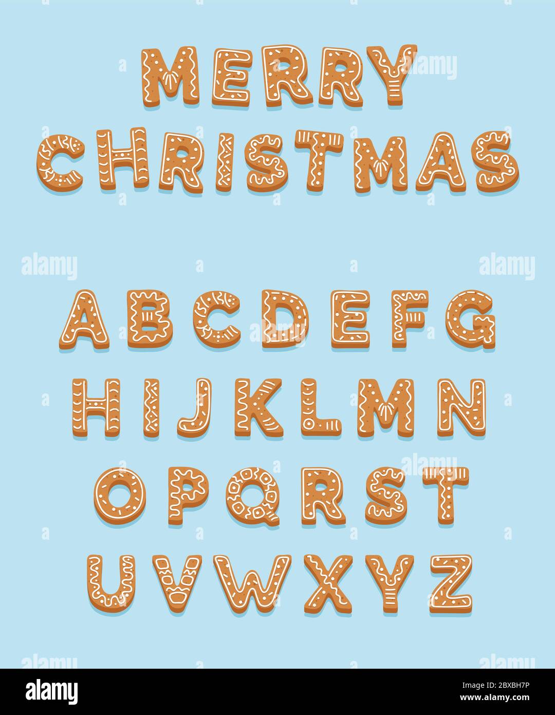 Christmas gingerbread cookies, alphabet letters decorated with sugar ...