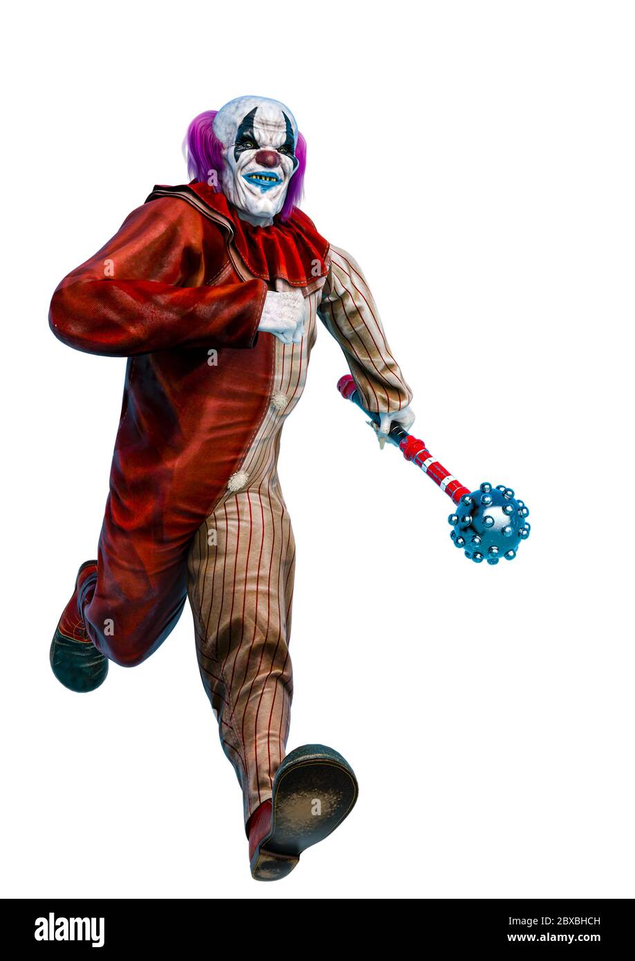 clown is walking with the bludgeon weapon. This joker in clipping path ...