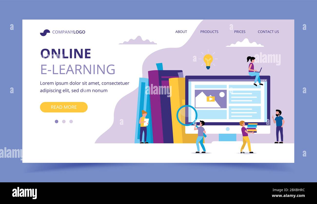 E-learning landing page. Concept illustration for education, books, university, studying ...