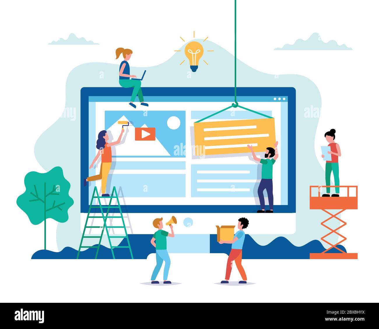Website design - building a website, working on layout. Small people ...