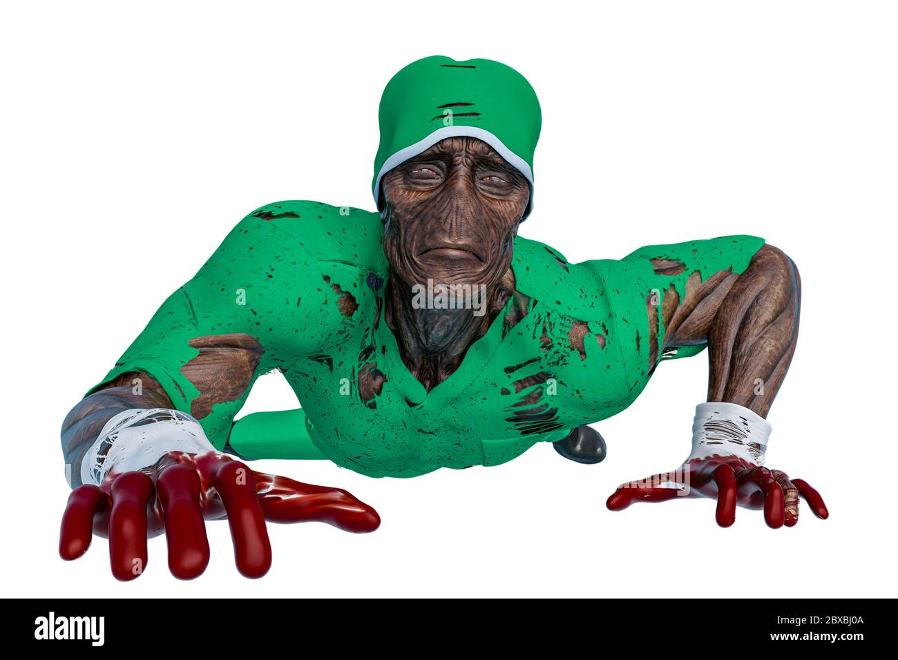 zombie is crawling and gloomy. This infected monster in clipping path ...