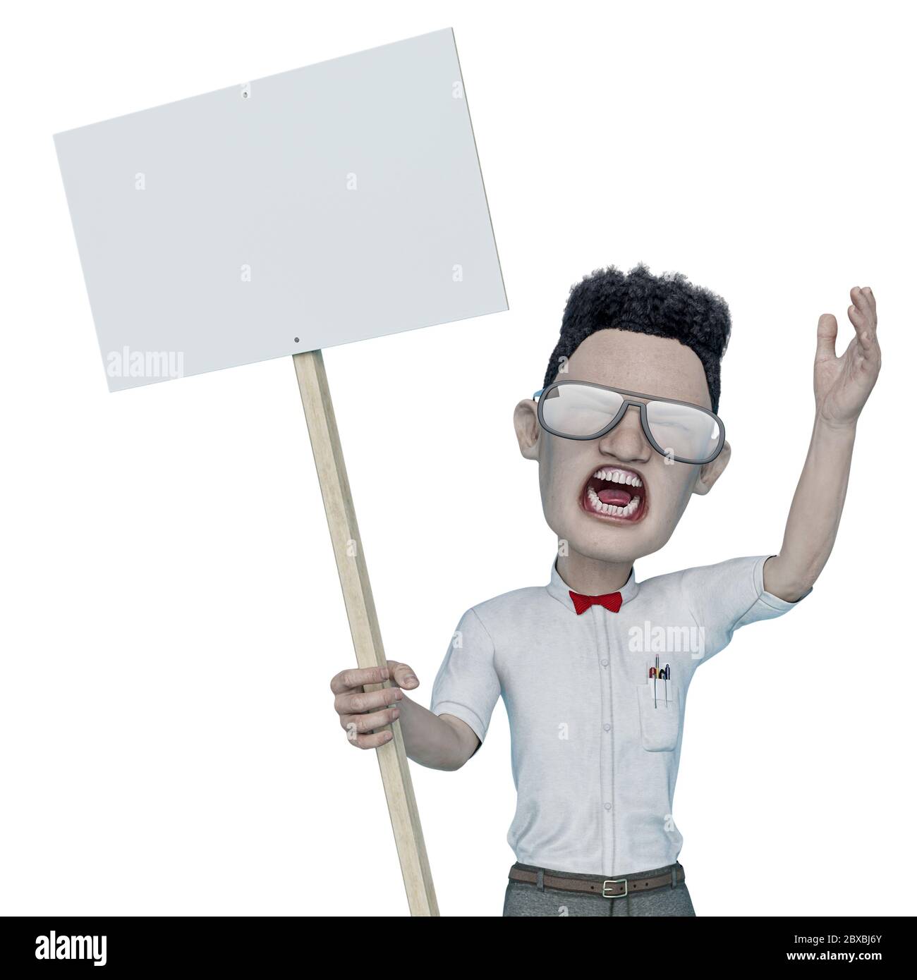 nerd cartoon protesting with an angry expression. This smart boy in ...