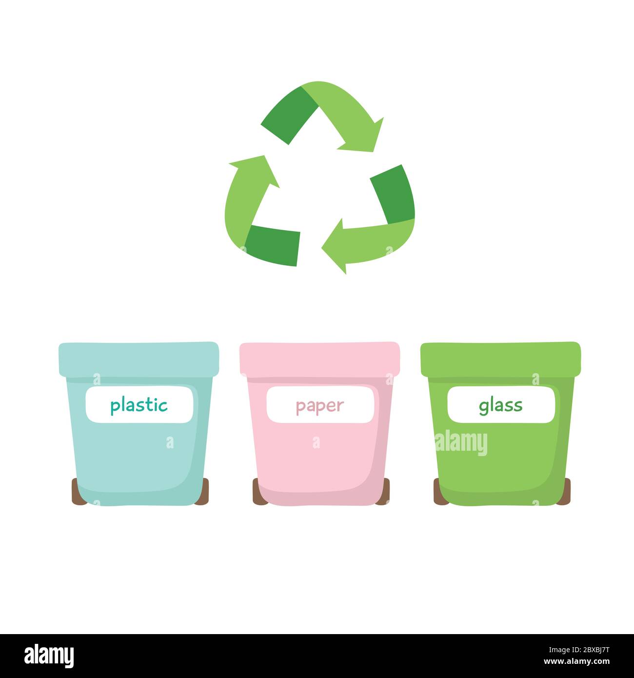 Waste sorting - illustration with three different garbage bins, plastic ...