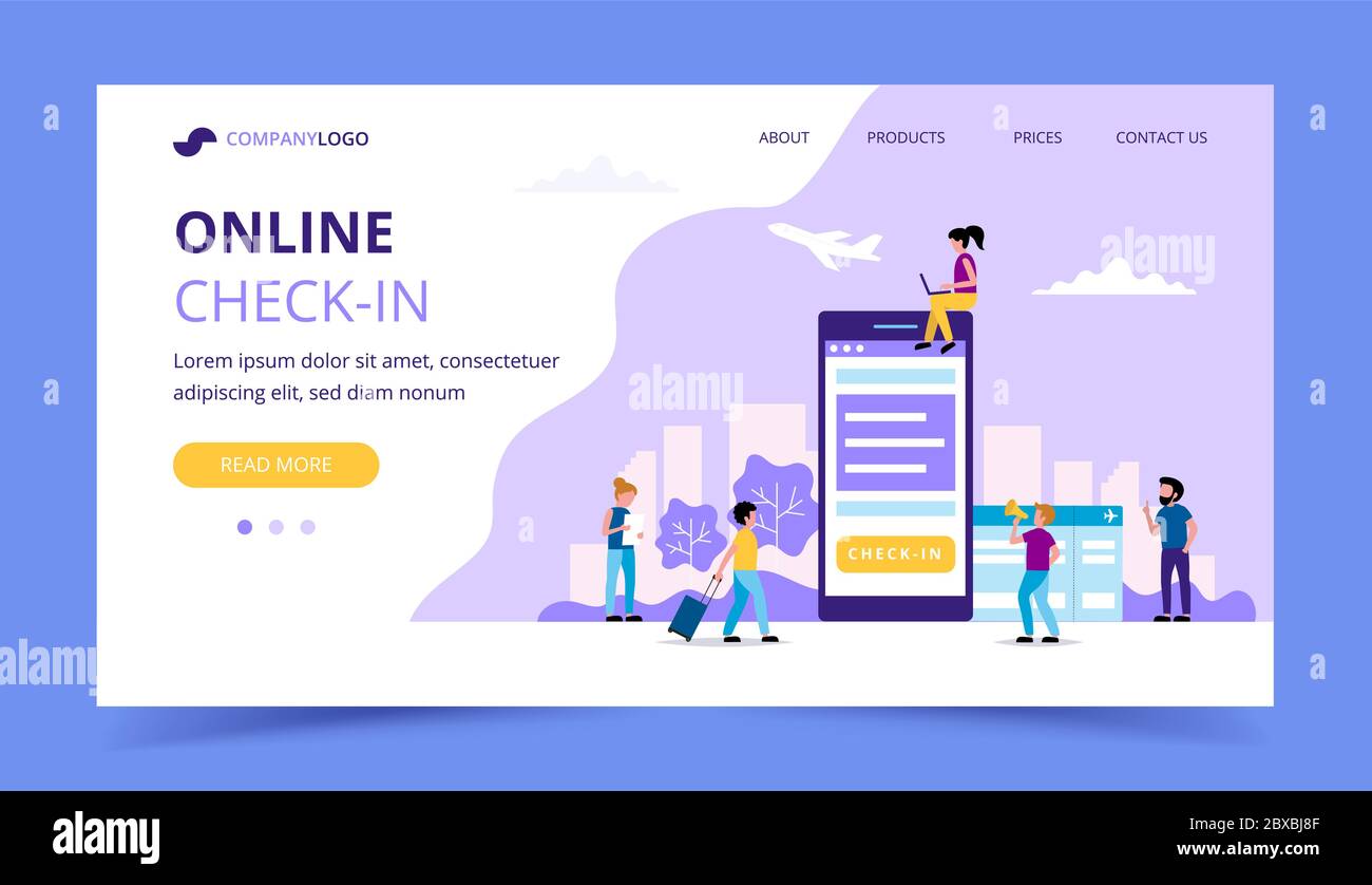 Online check-in landing page, concept illustration with smartphone ...