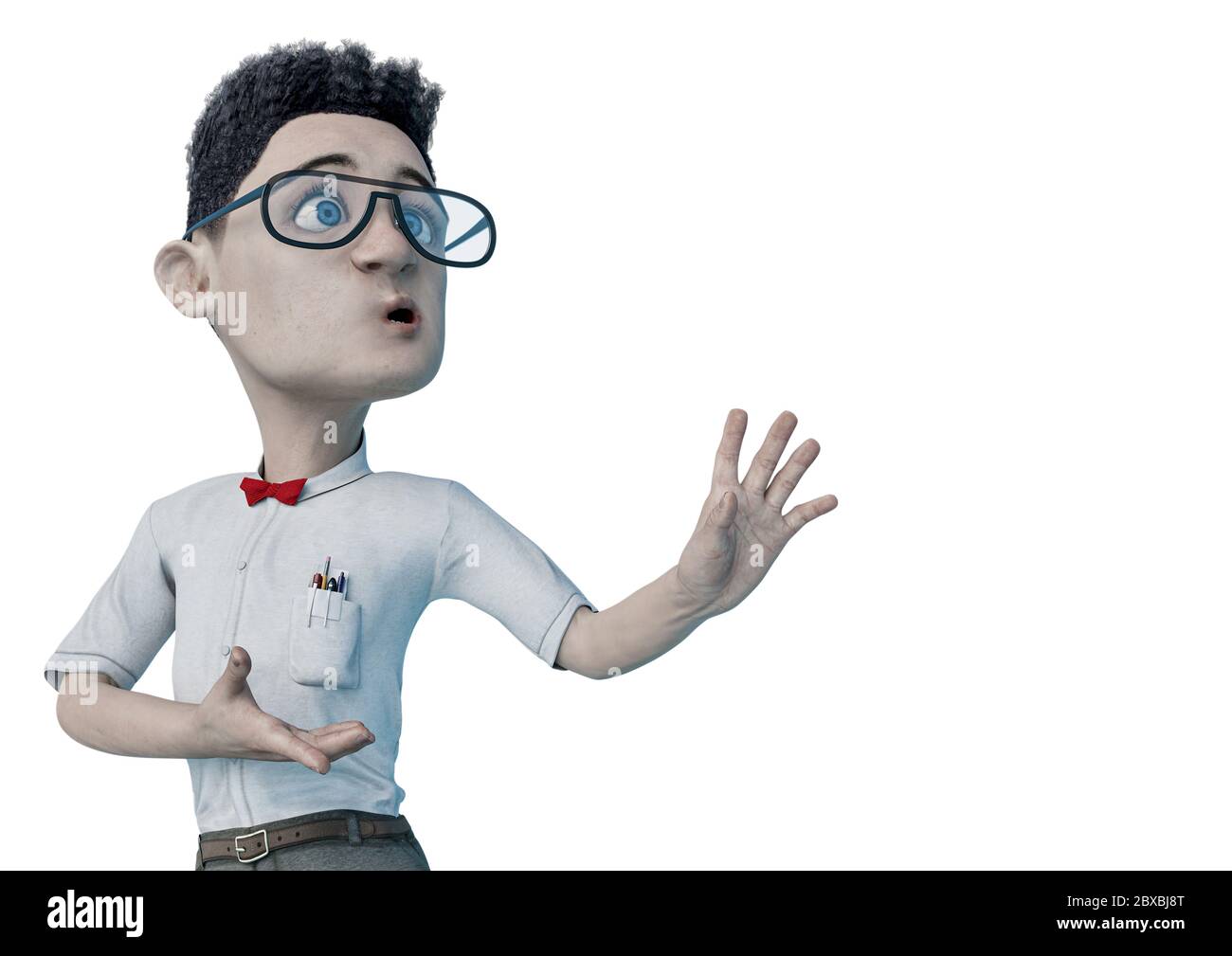 nerd cartoon doing a kung fu pose close up with a copy space. This ...