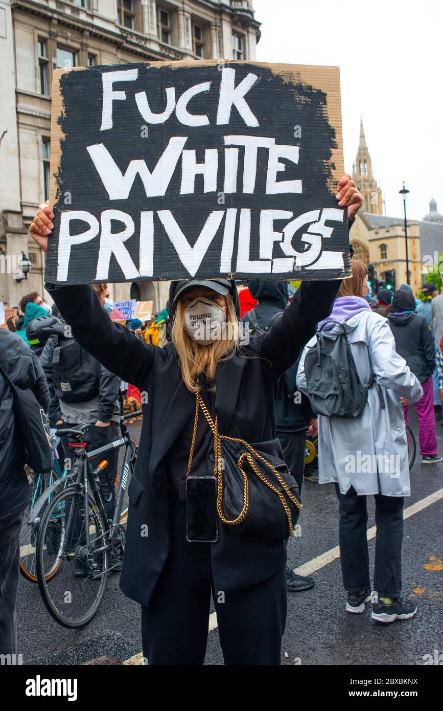 Protester holding campaign poster/sign, at the London Black Lives ...