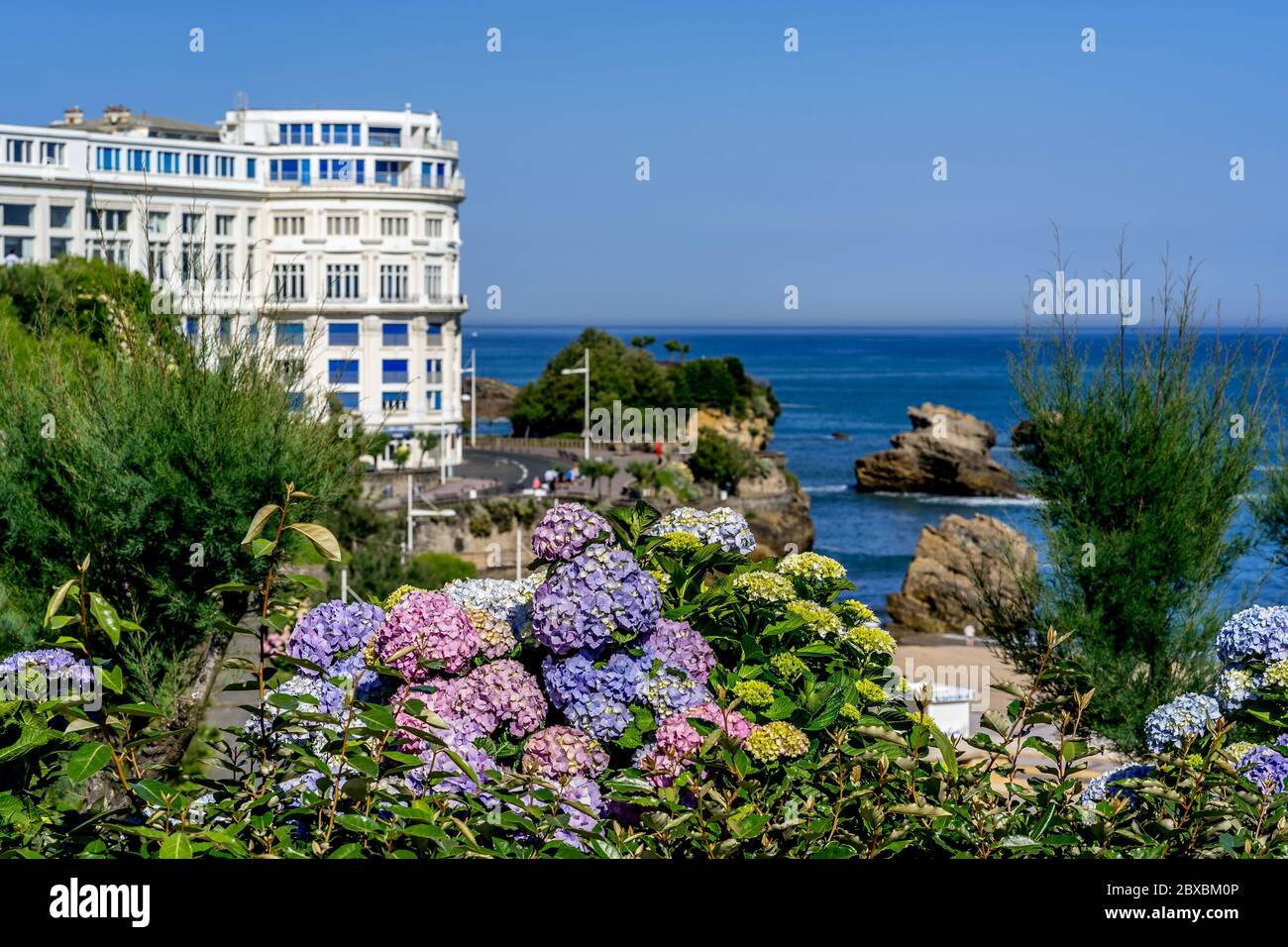 Soft focus. Beautiful Biarritz Atlantic ocean beach city. City ...