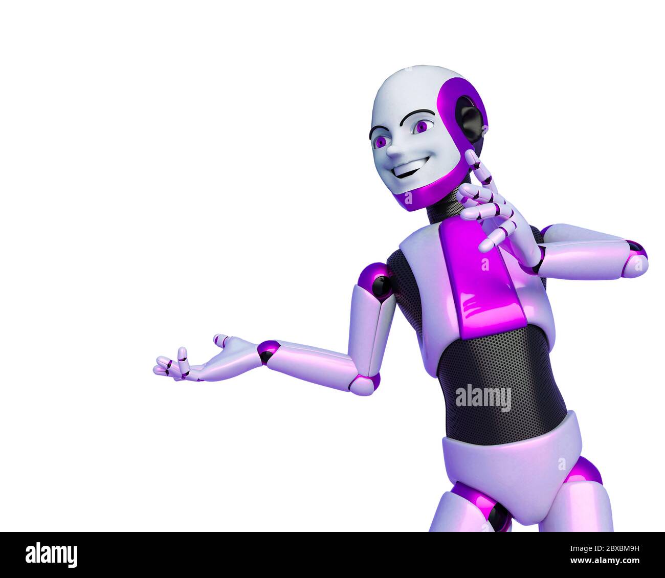 robot boy cartoon is explaning. This guy in clipping path is very ...