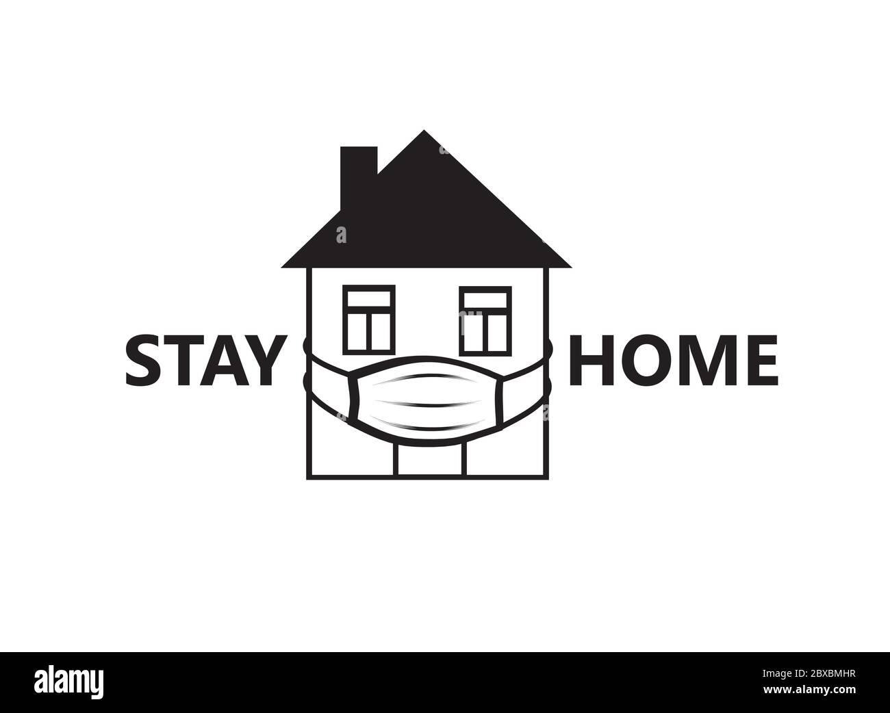 Quarantine sign. Crestative symbol with house, wearing medical mask and ...